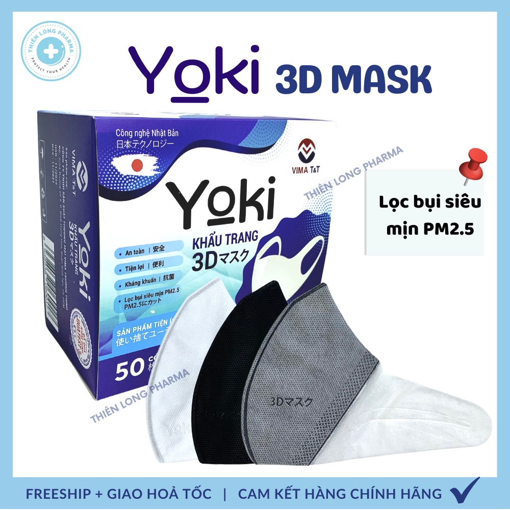 Khẩu trang 3D Yoki Mask [ Hộp 50 cái] kháng khuẩn công nghệ nhật bản hàng chính hãng công ty ...
