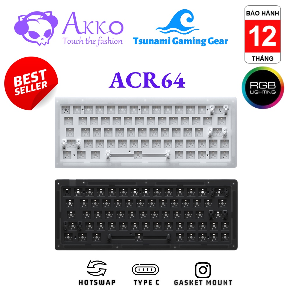 Bộ kit phím cơ AKKO ACR64 White/ Black RGB/ Hotswap/ Gasket Mount Bảo ...
