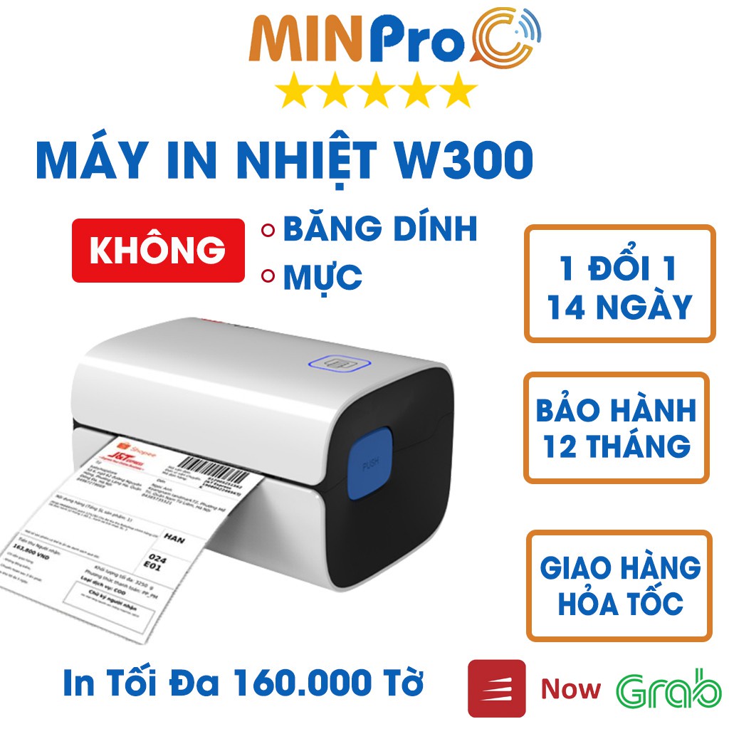Máy in nhiệt MINPRO W300 in đơn hàng, tem mã vạch, hóa đơn, dùng giấy ...