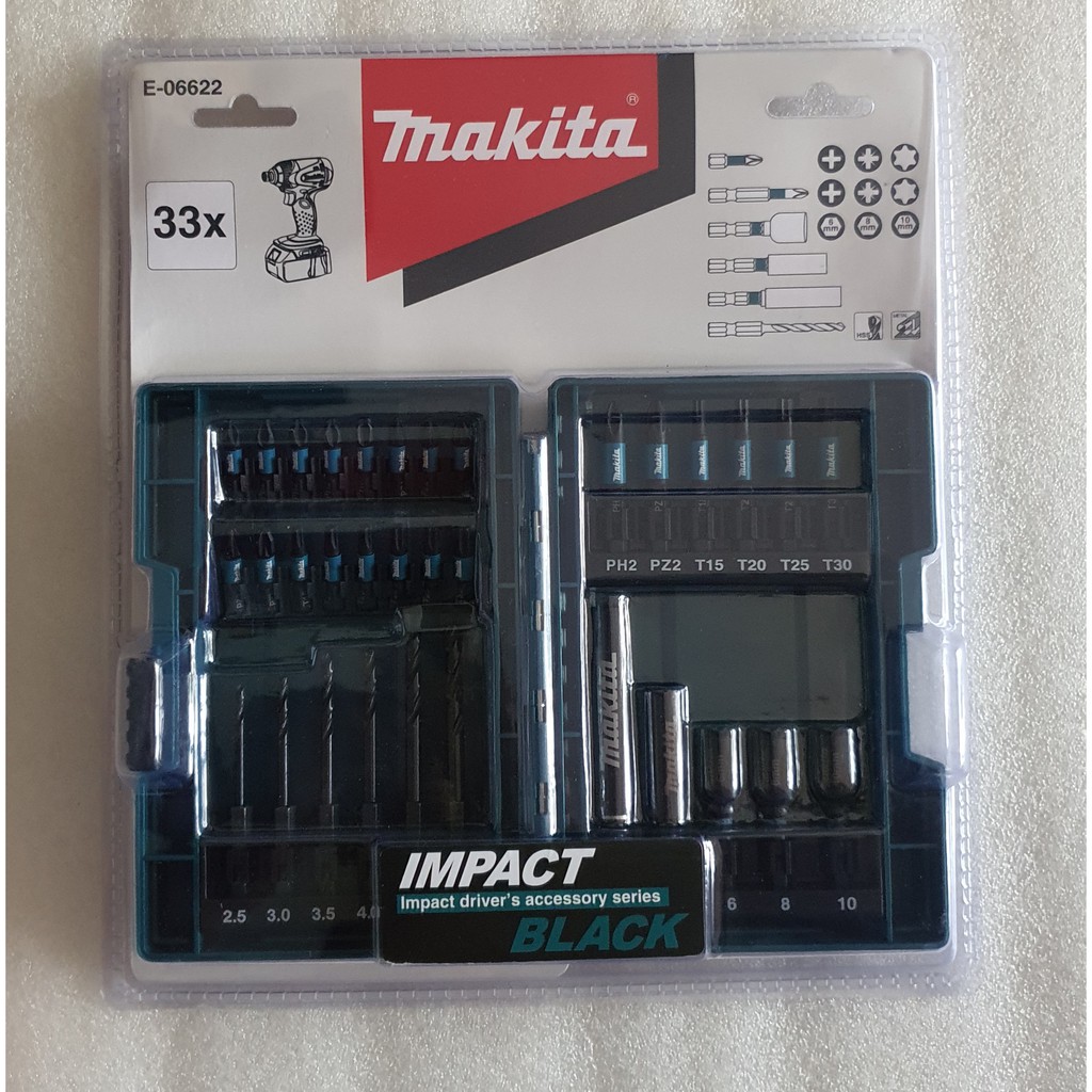 Bộ mũi vít và khoan kim loại Impact Black Makita E-06622 33 chi tiết ...
