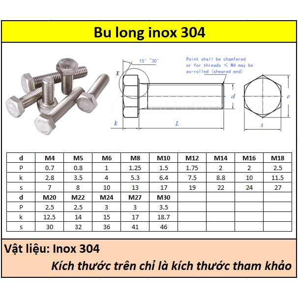 Bulong inox 304 M16 (30-100mm) | Shopee Việt Nam
