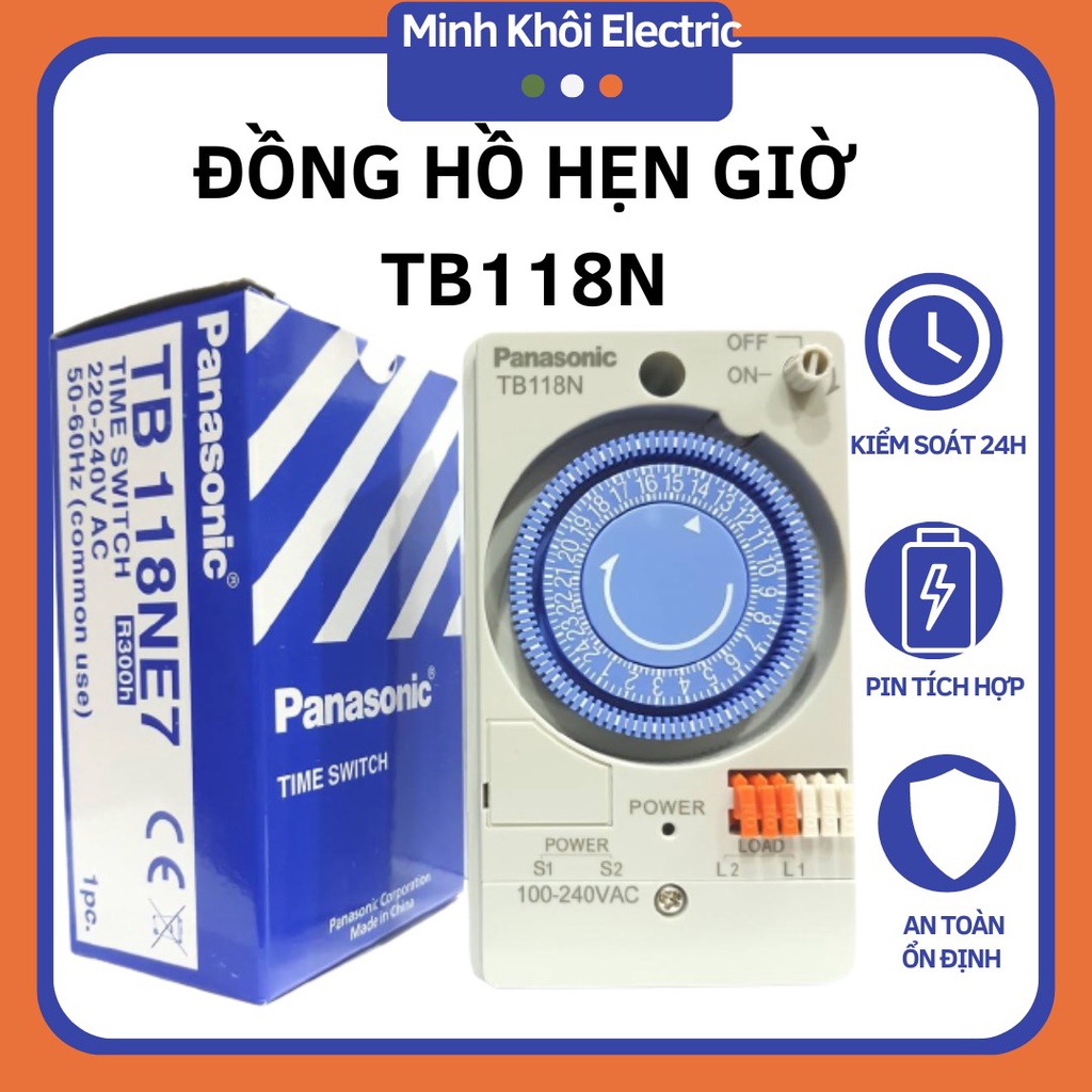 công tắc đồng hồ hẹn giờ TB118N tặng kèm pin 15A 220V,công tắc hẹn giờ cơ,timer 24h, rơ le thời ...