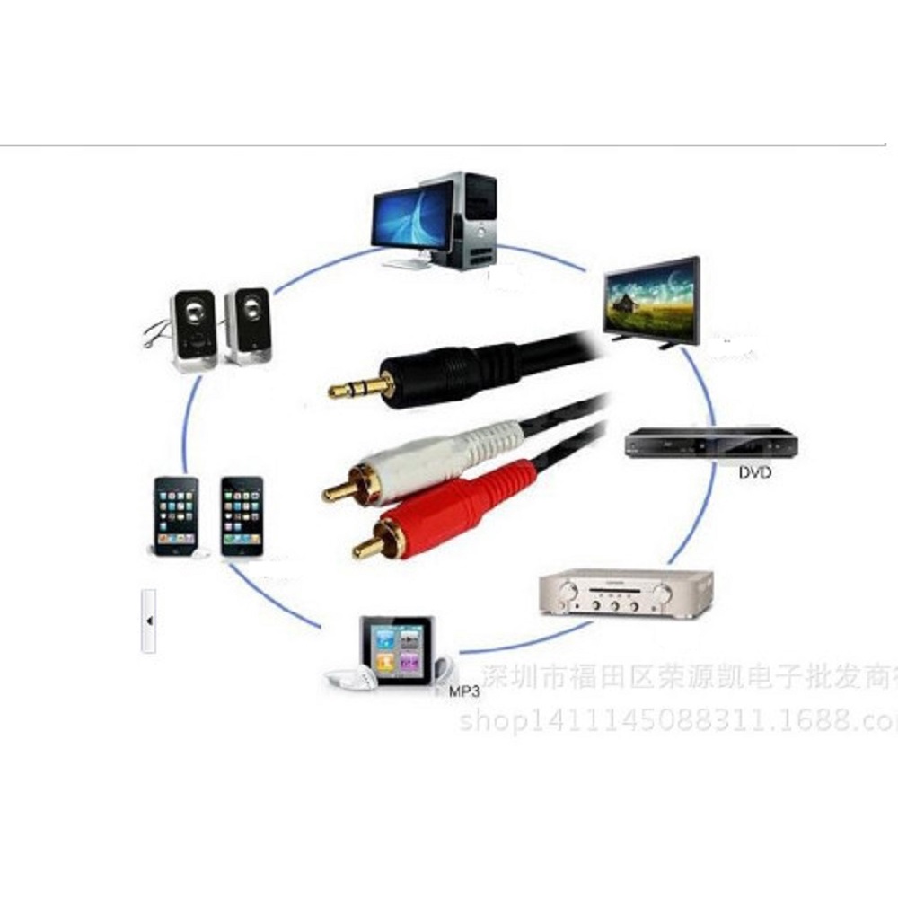 Cáp loa 1 cổng 3.5mm ra 2 hoa sen AV dài 1.5m - 3m - 5m 23a Cáp loa hoa ...