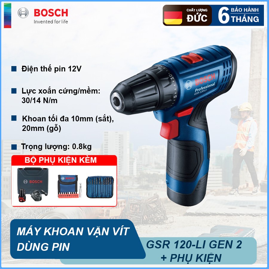 Máy khoan vặn vít dùng pin 12V Bosch GSR 120-LI GEN II + PHỤ KIỆN | Shopee Việt Nam