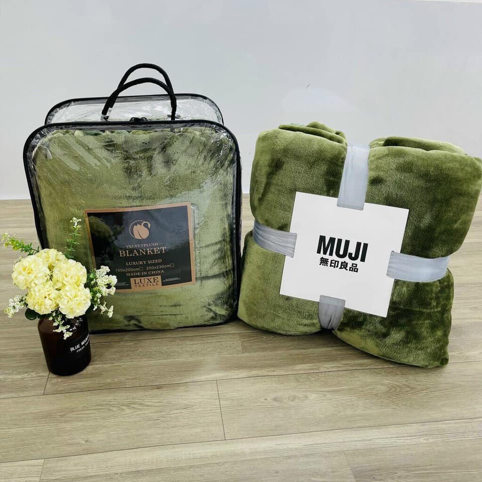 Chăn Muji lông tuyết 2 lớp màu Xanh Rêu 2M*2.3M nặng 1,8kg | Shopee Việt Nam