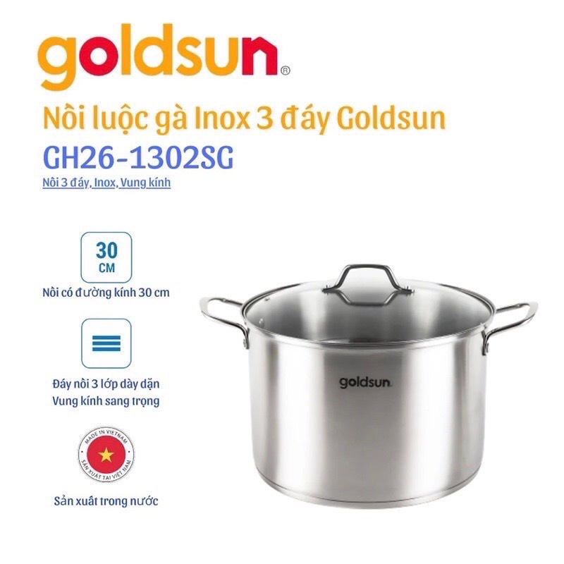 Nồi luộc gà inox,Đáy Từ, Nồi luộc gà Goldsun GE43-1302SG size 26-28-30Cm- [Hàng chính hãng ...