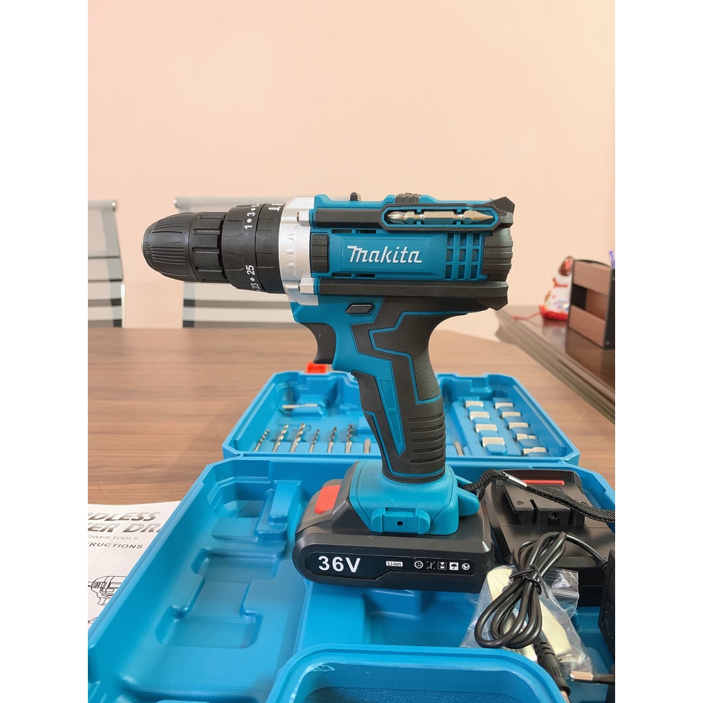 [GIÁ TỐT] Máy Khoan Pin MAKITA 36V Có Búa + Phụ Kiện, Kèm 2 PIN Chuẩn 10 Cell | Shopee Việt Nam