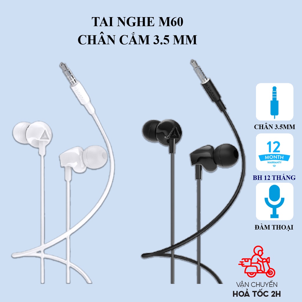 Tai nghe IP 5 6 Hoco M60 chống ồn, chân 3.5mm dây dài 1 mét, hỗ trợ đàm thoại, chuyển bài trước ...