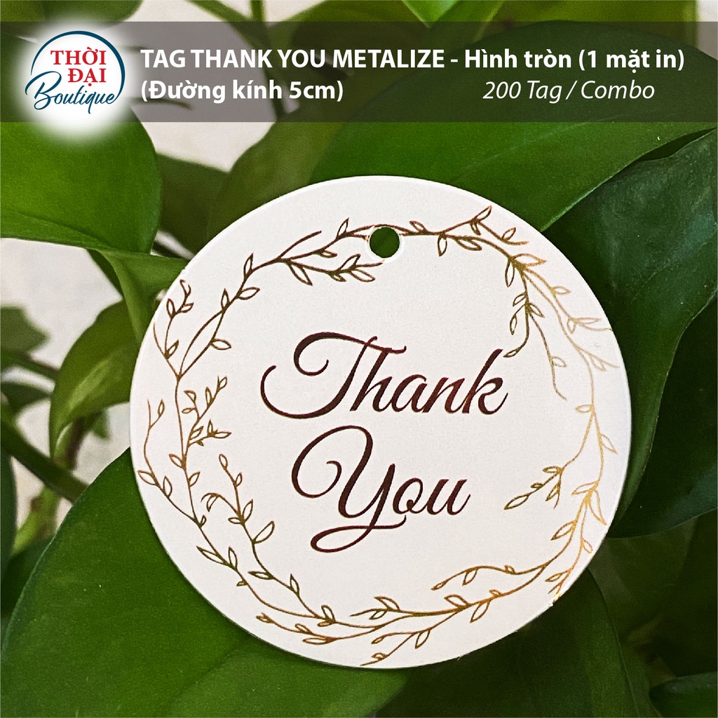 100c - Tag treo/Nhãn treo "Thank you" - phủ màng bạc Metalize - 1 MẶT ...