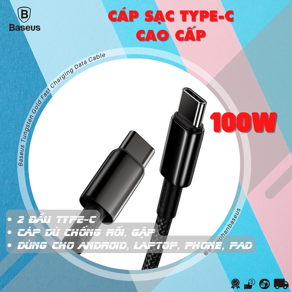 Cáp dữ liệu, sạc nhanh - Baseus Tungsten Gold Fast Charging Data Cable Type-C to Type-C 100W cho ...