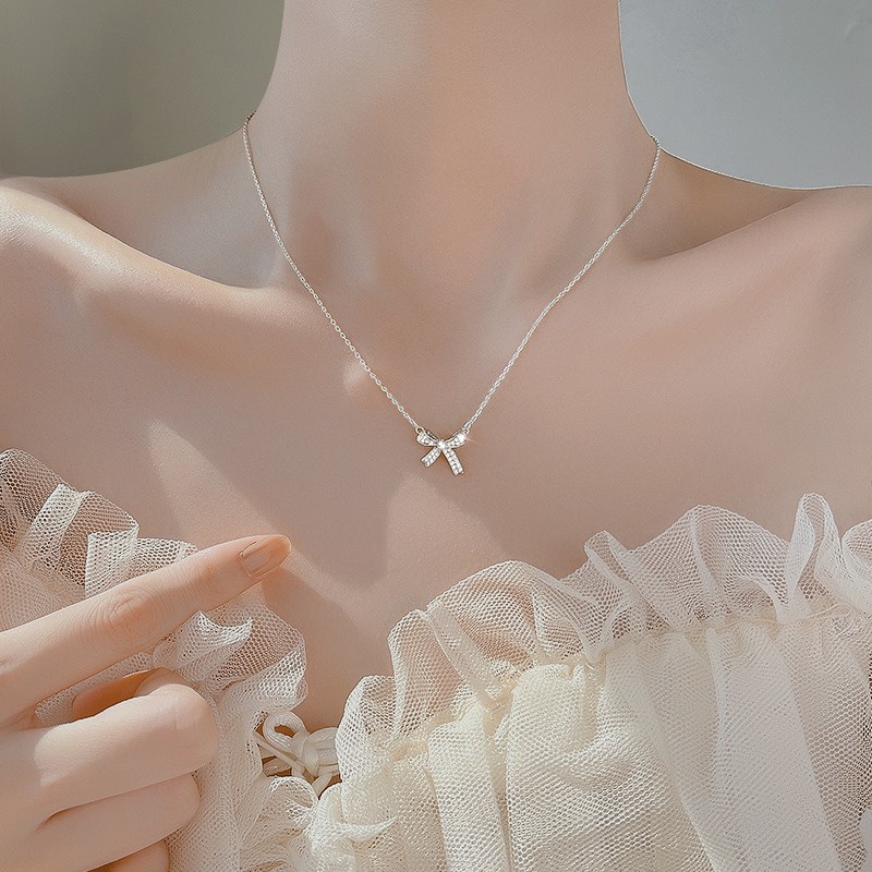 Dây chuyền bạc nơ đính đá Daria Silver, vòng cổ nữ bạc cao cấp | Shopee ...