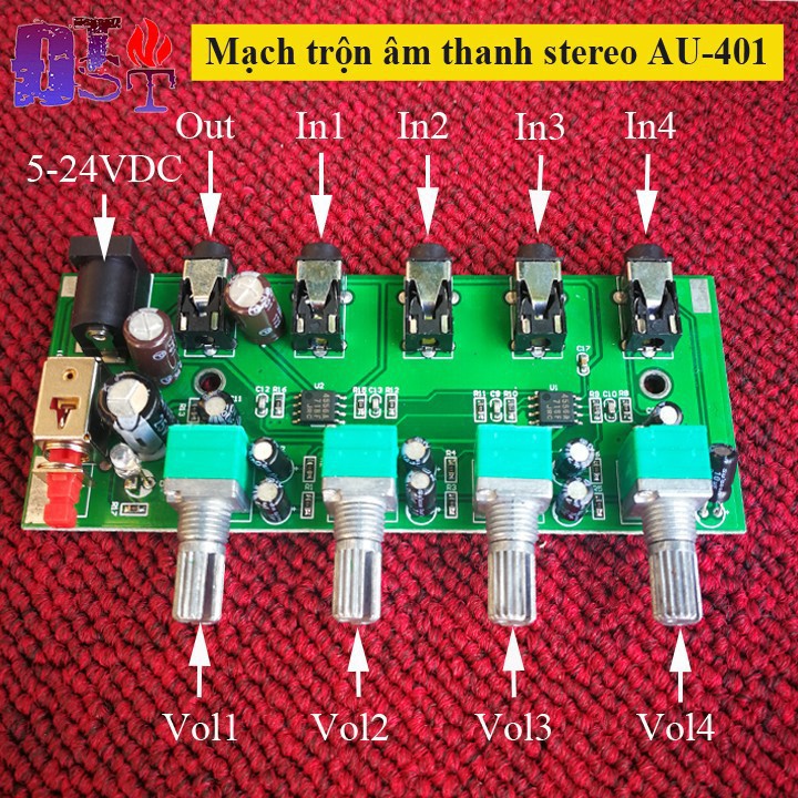 Mạch trộn âm thanh stereo AU-401 DC 5V-12V 4 Đầu vào 1 đầu ra | Shopee ...