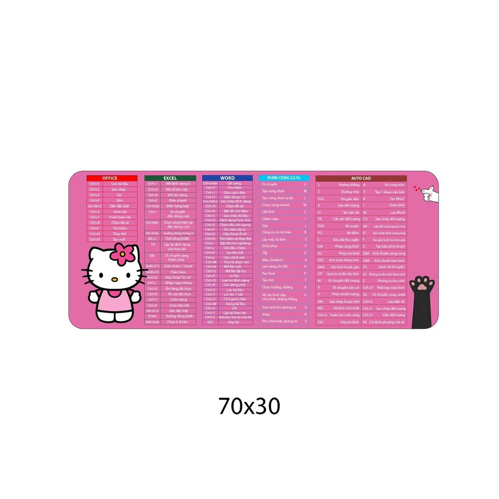 Tấm Lót Chuột Hình Hello Kitty Màu Hồng Kèm Phím Tắt Văn Phòng Kích Thước 30-70cm | Shopee Việt Nam