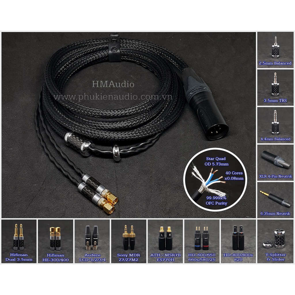 Dây tai nghe đồng OFC bọc chống nhiễu CANARE - Connector Hifiman HE300 ...