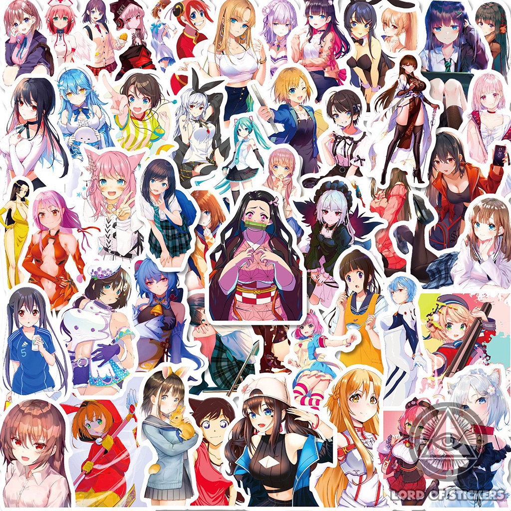 Set 50 Hình Dán Sticker Cô Gái Anime Cute Waifu Sticker Anime Nữ Chống