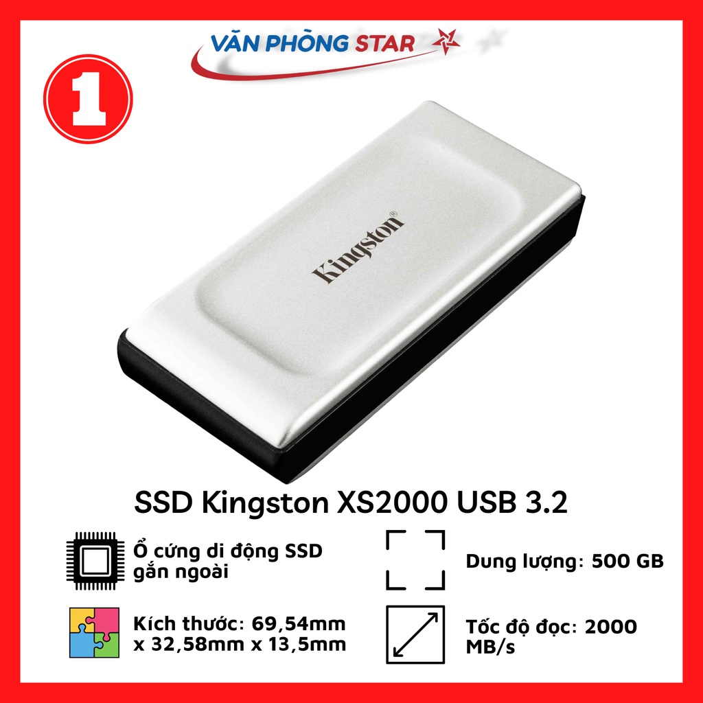 Ổ cứng di động 500GB External SSD Kingston XS2000 USB 3.2 Gen 2x2 ...