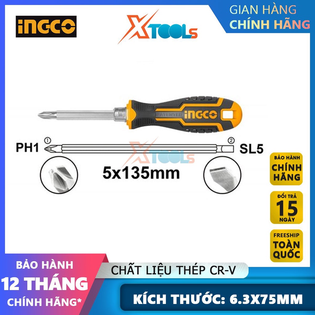Tua vít 2 đầu INGCO AKISD0203, Kích thước 5 x 135mm, bake SL6 dẹp PH2 vặn mở đa năng [chính hãng ...
