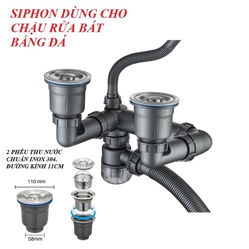 xiphong chậu rửa bát 2 hố bằng đá [LOẠI 1] ỐNG THOÁT SIÊU TO,cốc thu ...
