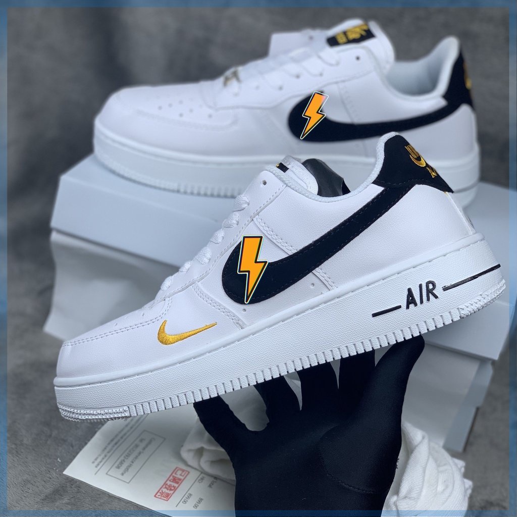 Giày AF1 Trắng Vệt Đen LOGO Vàng, Giày Air Force 1 trắng đen thấp mới ...