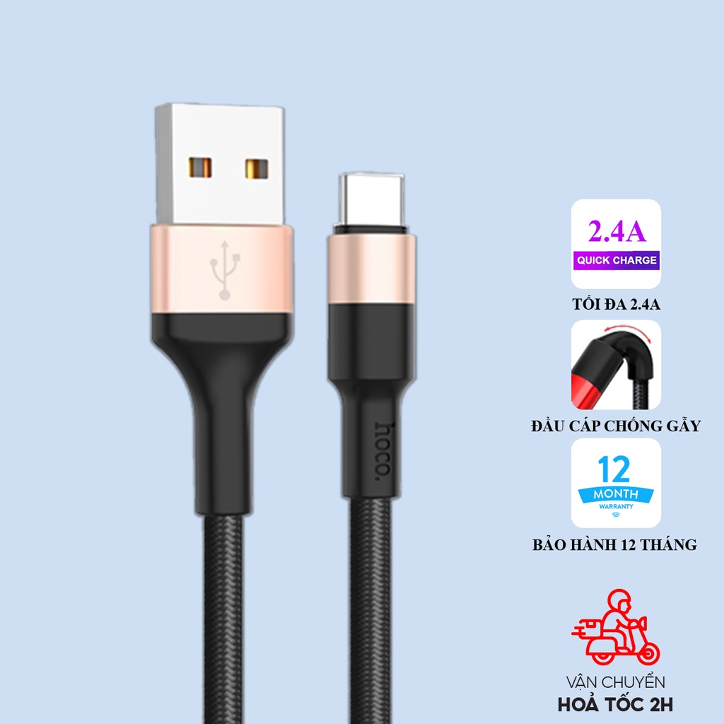 Dây cáp sạc Hoco X26 Type-C hỗ trợ dòng tối đa 2.4A bọc dù chống đứt ...
