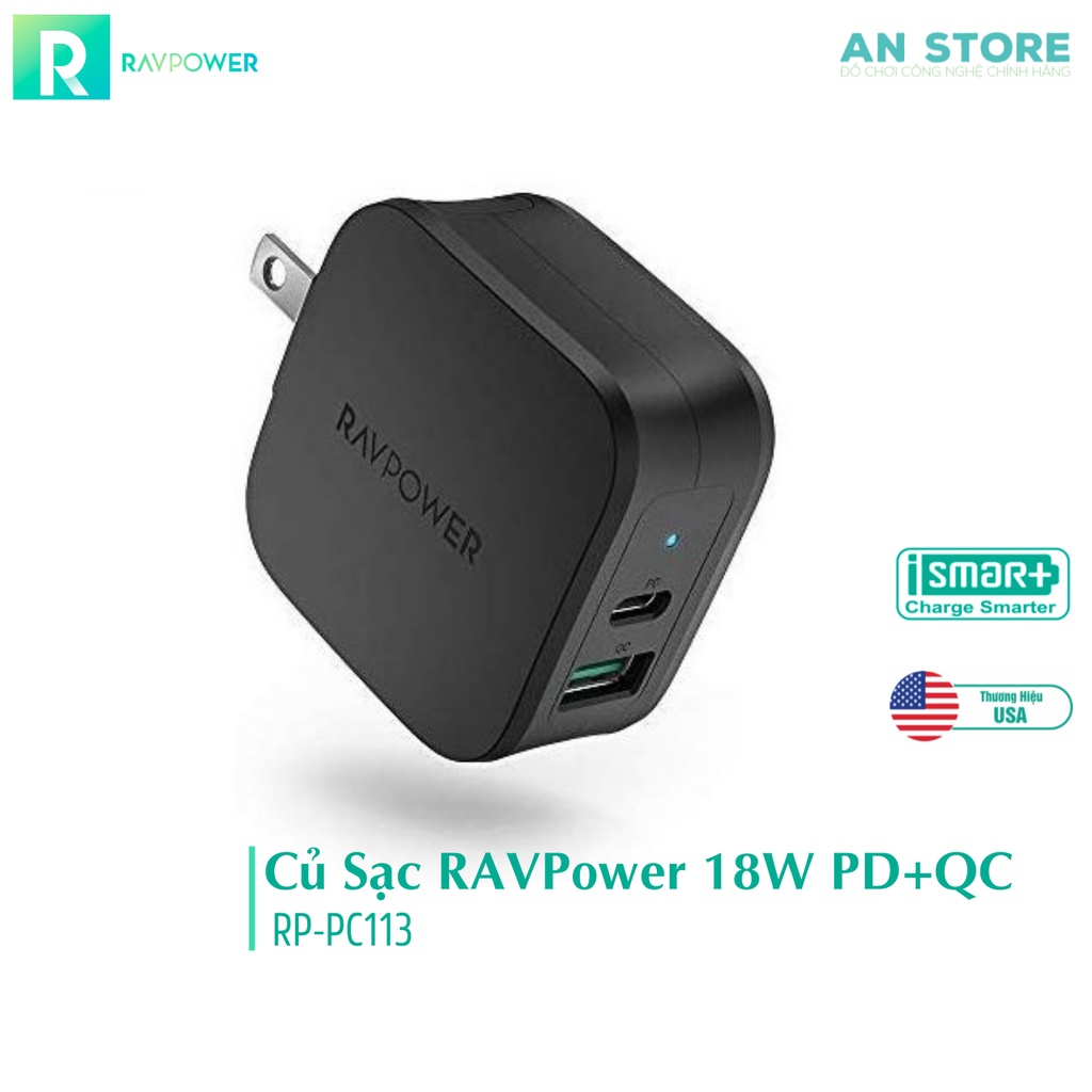 Củ Sạc RAVPower18W PD+QC ( RP-PC113 ) | Shopee Việt Nam