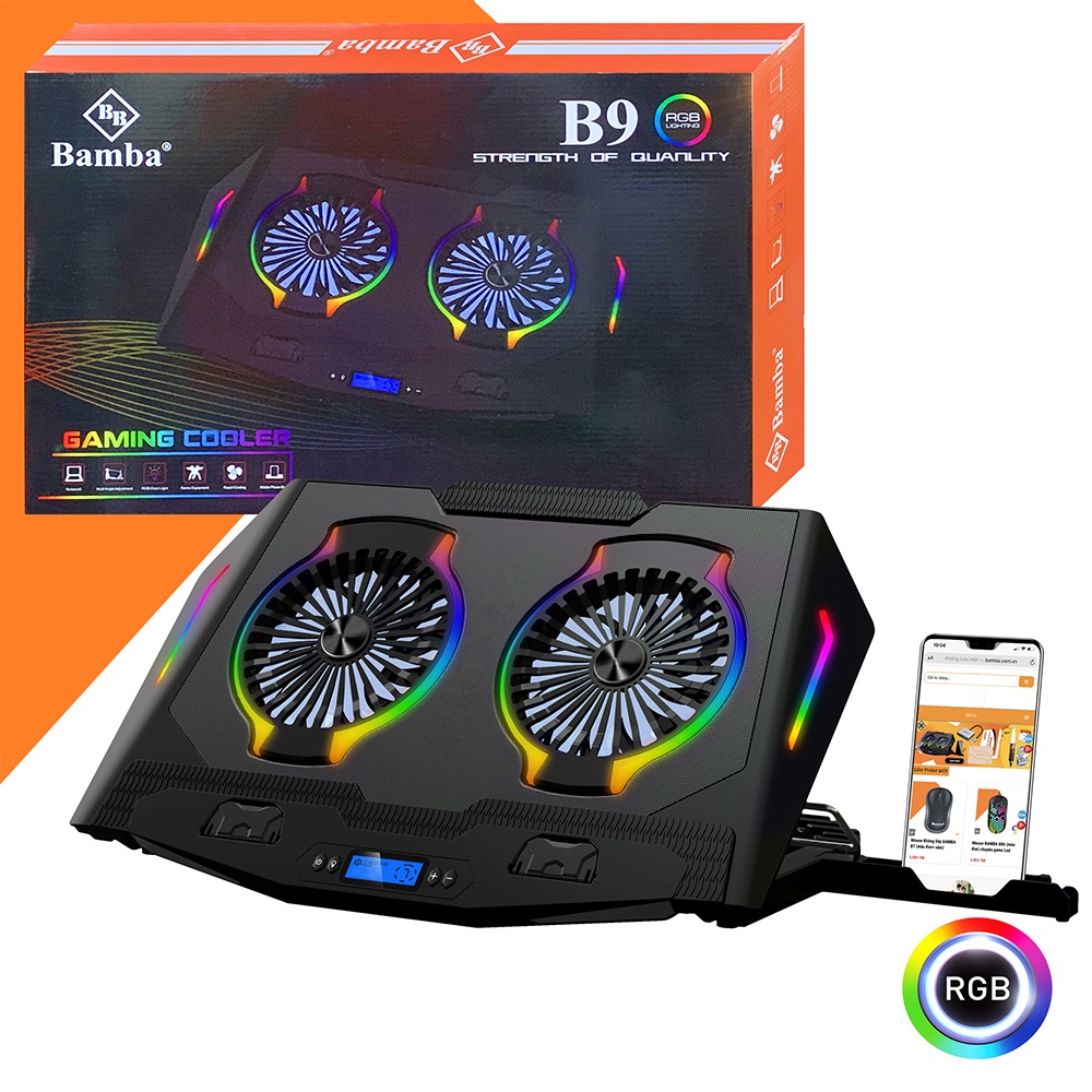 QUẠT LÀM MÁT LAPTOP BAMBA B9 (2 QUẠT) LED RGB hàng chính hãng BamBa ...