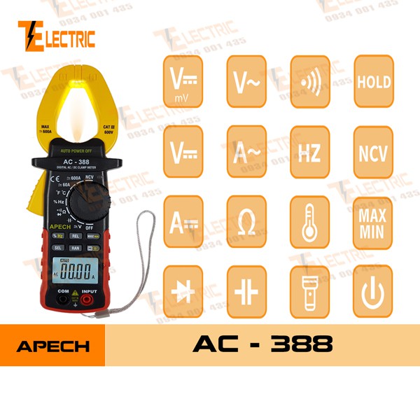 Apech AC - 388 Ampe Kìm Đo Điện Đo Tụ Đo Tần Số Đo Dòng Điện AC/DC 600A ...