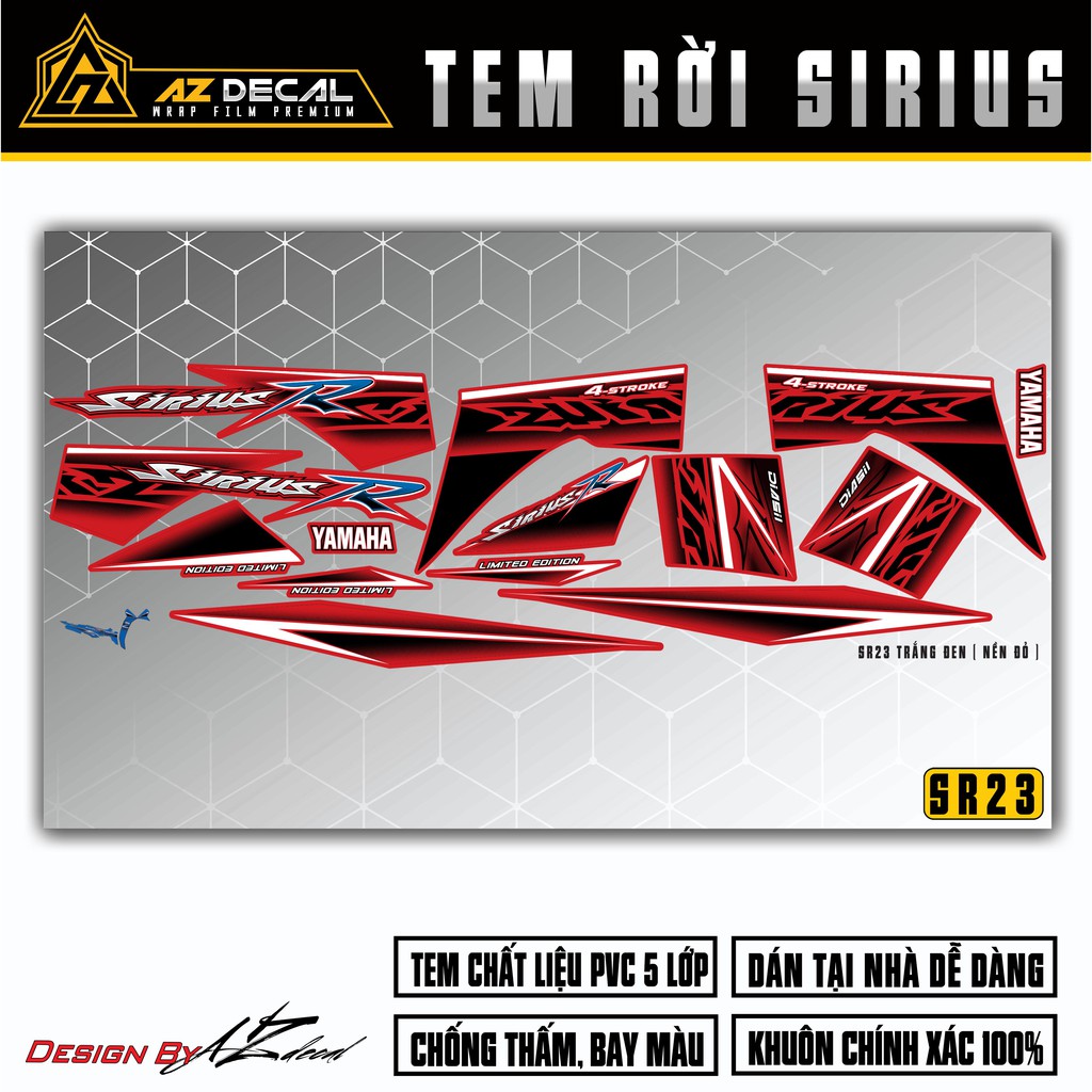 Tem Rời Xe Sirius RC Mẫu Sirius R | SR23 | Decal Chế Sirius Cán Màng ...