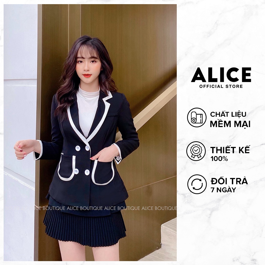 Áo Vest Nữ Thiết Kế Màu Đen ALICE Phối Viền Trắng Trẻ Trung Thanh Lịch V260 | Shopee Việt Nam