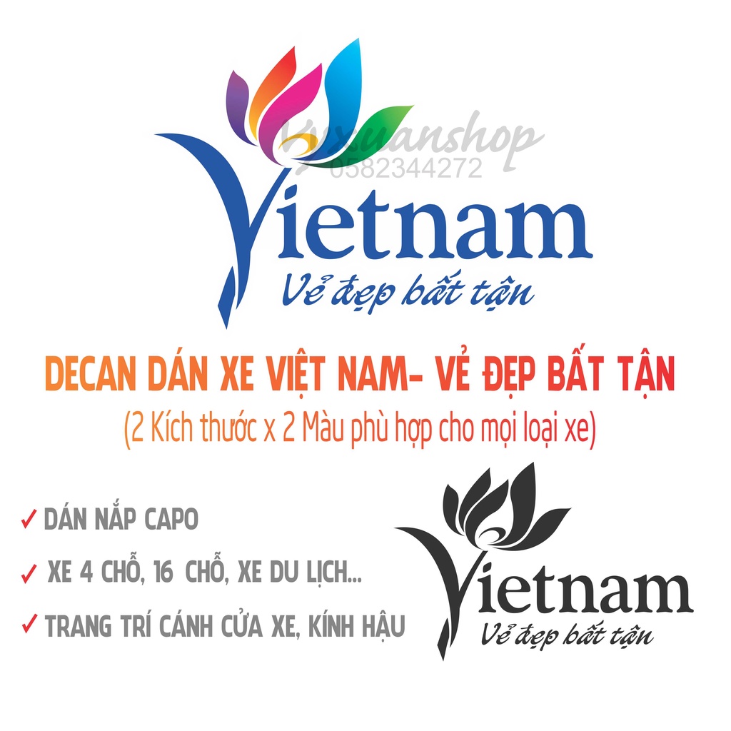 (Chọn màu/Chọn kích thước ) Decan dán xe logo Việt Nam vẻ đẹp bất tận ...
