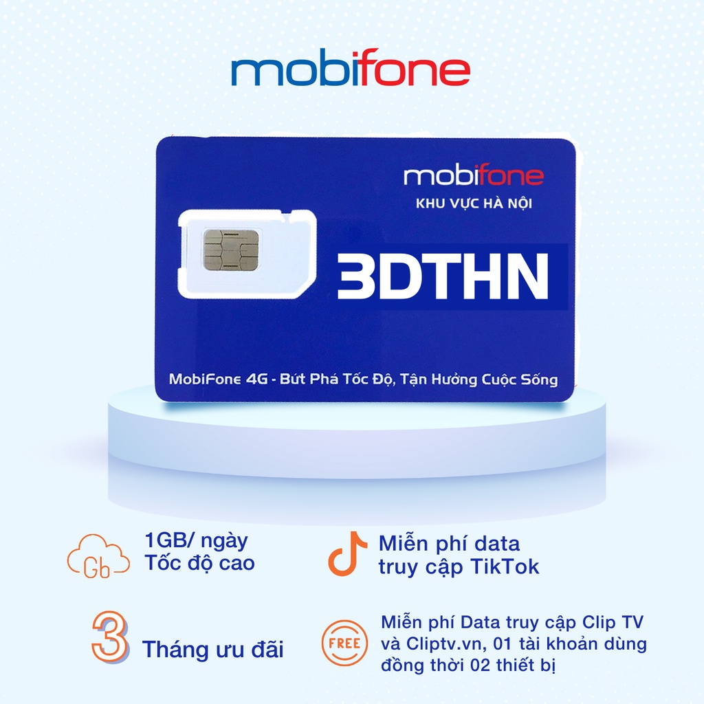Siêu sim 4G Mobifone Hà Nội 3DTHN 30GB/tháng trong 3 tháng, data tốc độ cao, FREE data truy cập ...