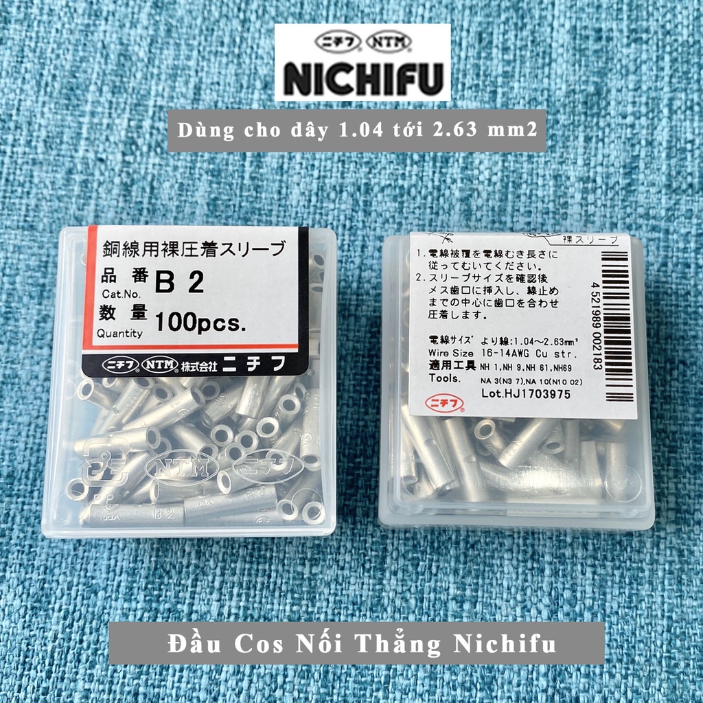 Đầu cosse Nichifu cho dây 1.04~2.63mm2 cos tròn R2, chỉa 2Y, kim dẹt BT2, cos pin đặc TC2, cos ...