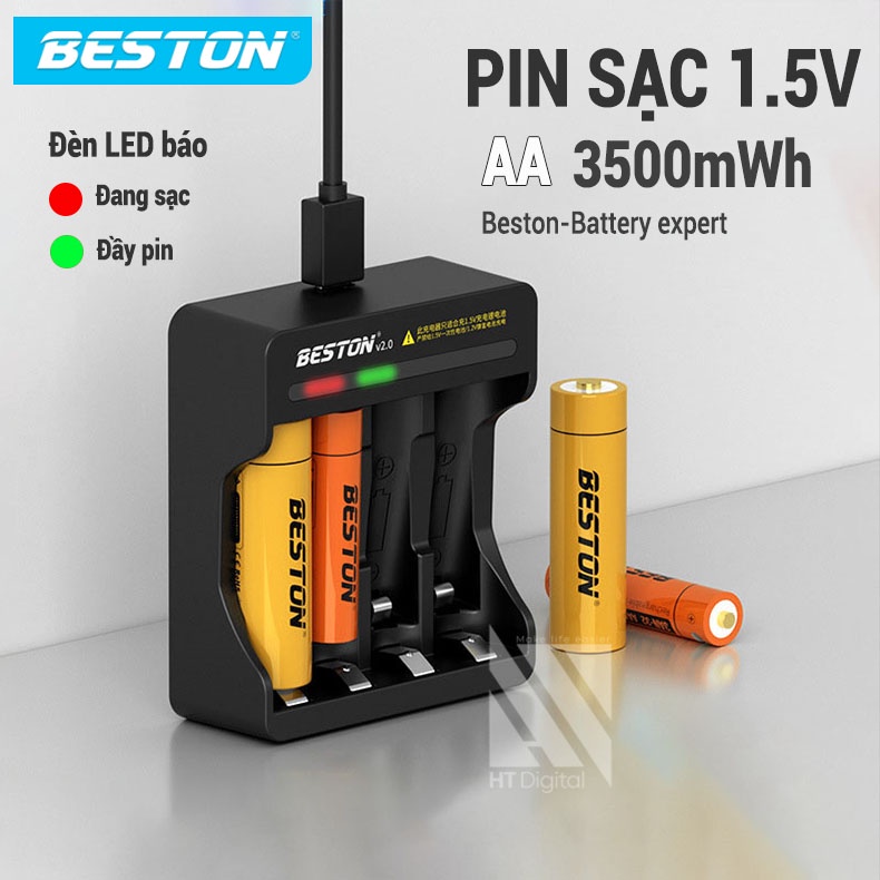Bộ sạc pin AA/AAA Beston chính hãng 1.5V Sạc nhanh Tự ngắt Có đèn báo ...