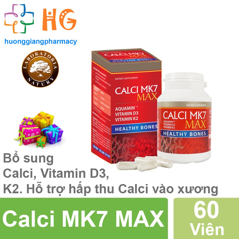 Calci MK7 Max Canxi tảo đỏ Giúp bổ sung canxi Vitamin d3 k2 cho bà bầu Tăng chiều cao cho bé Lọ ...