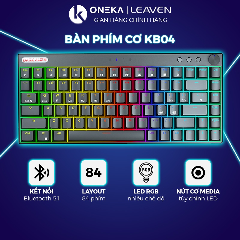 Bàn phím cơ gaming ONEKA KB04 Bluetooth 84 phím cực nhạy nhiều hiệu ứng LED RGB đẹp | Shopee ...