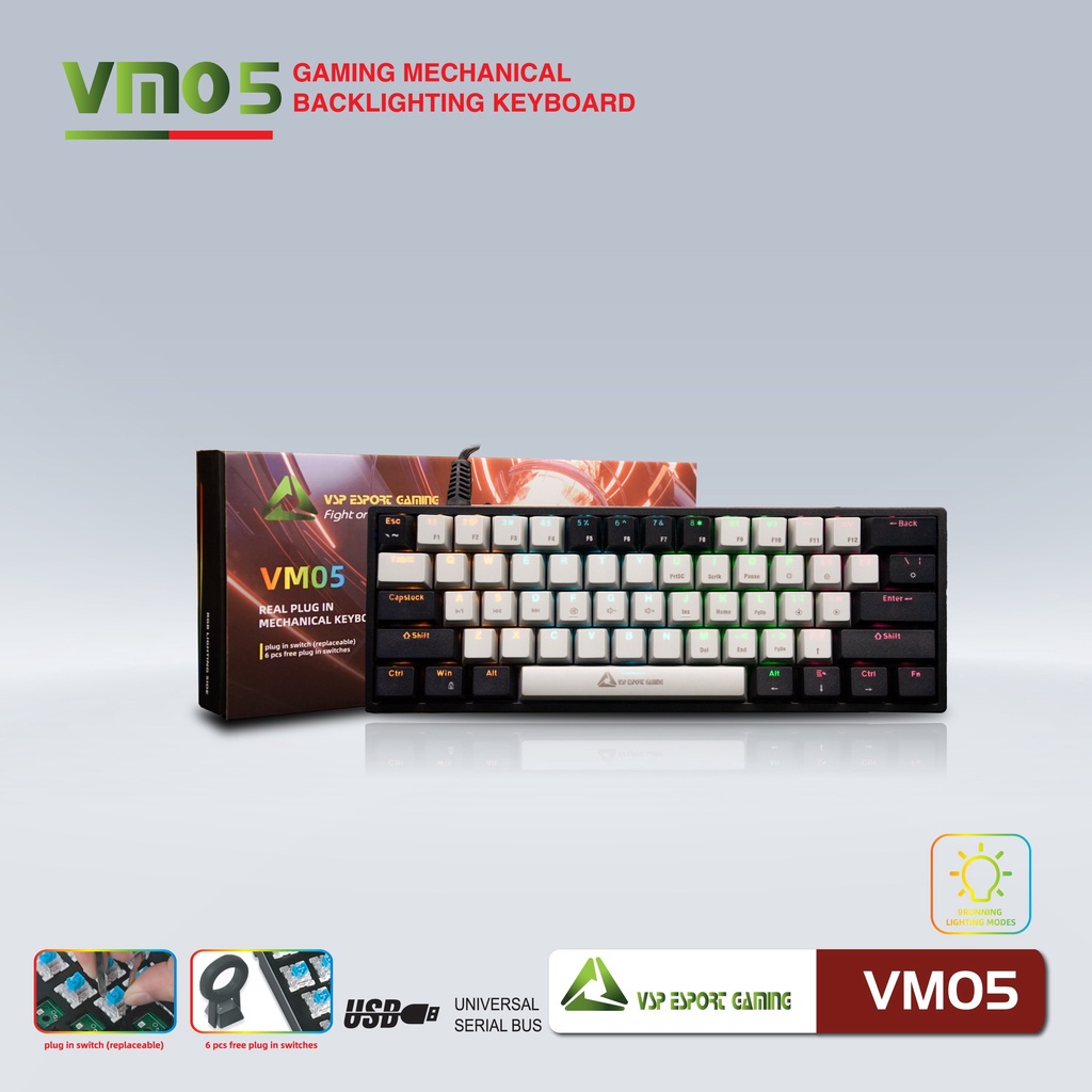 Giá siêu rẻ Bàn phím cơ VSP eSport Gaming VM05 (61 phím/ Hồng/ Đen ...