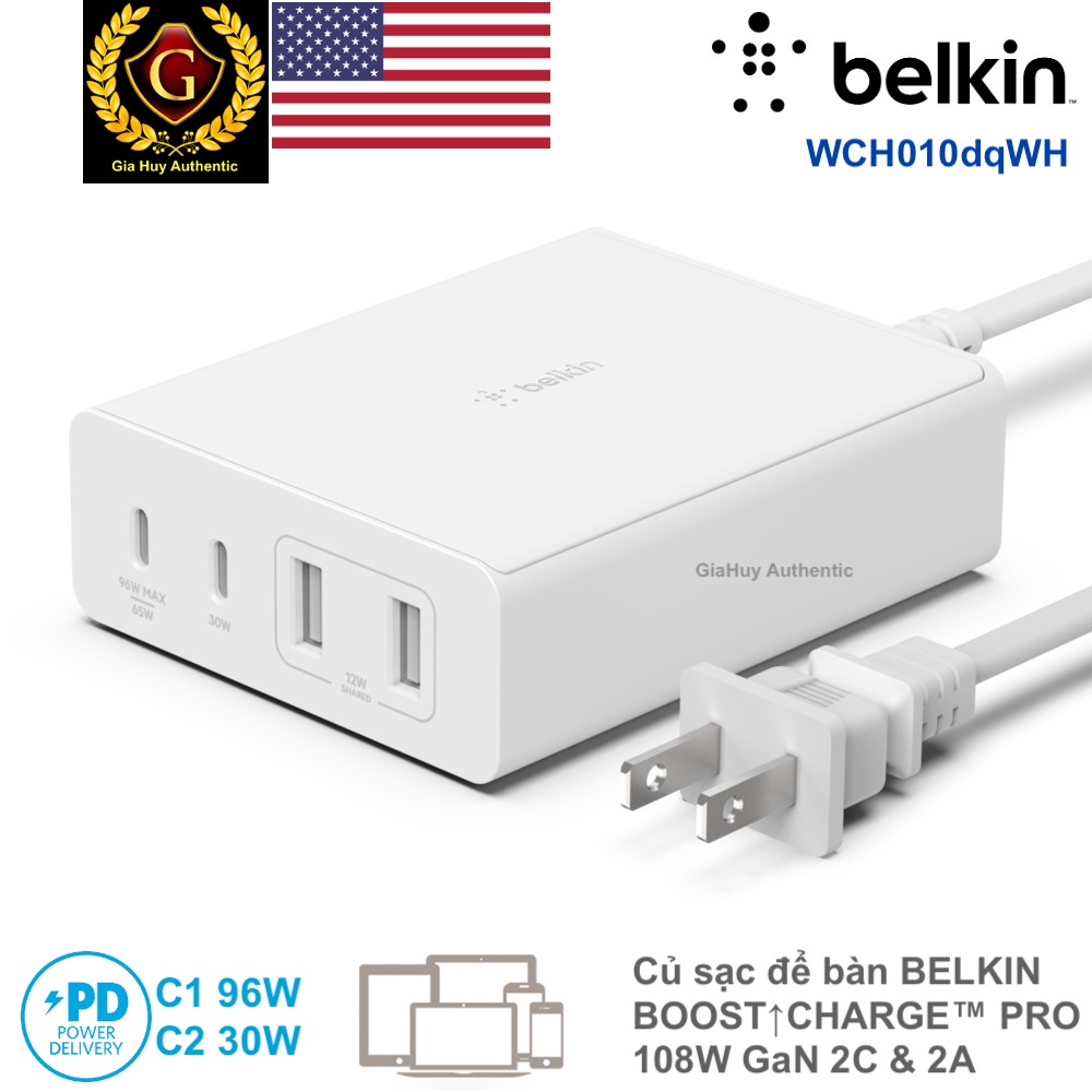 Củ sạc để bàn BELKIN WCH010dqWH Boost↑Charge Pro 108W GaN 2C-2A - Hàng ...