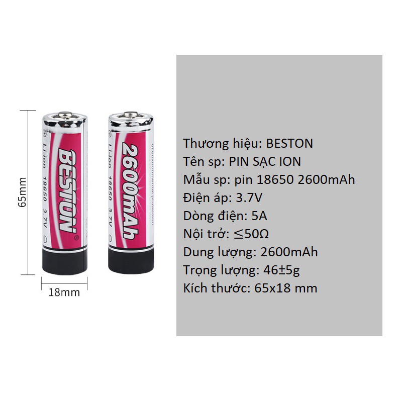 Pin sạc 18650 Beston chính hãng dung lượng cao, bộ sạc pin 3.7V dùng ...