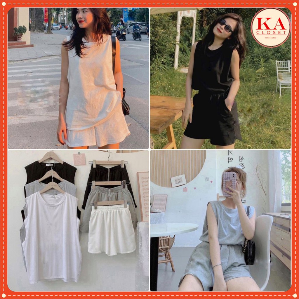 [Mã 5MINI6 giảm 30K đơn 99K] Set bộ tanktop KA Closet Áo tanktop + quần tích, chất cotton mịn ...