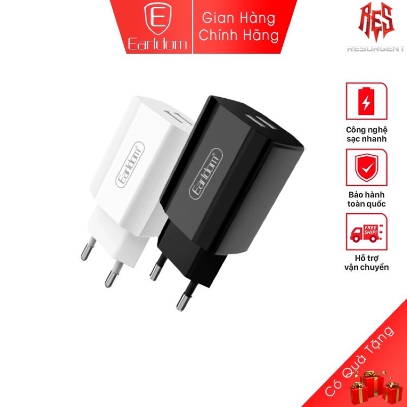 Củ sạc 2 cổng USB Earldom ES-202 thiết kế chắc chắn với 2 cổng USB công ...