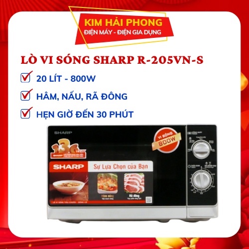 Lò vi sóng SHARP R-205VN-S, lò rã đông 20 lít có 3 chức năng - gia dụng chính hãng ...
