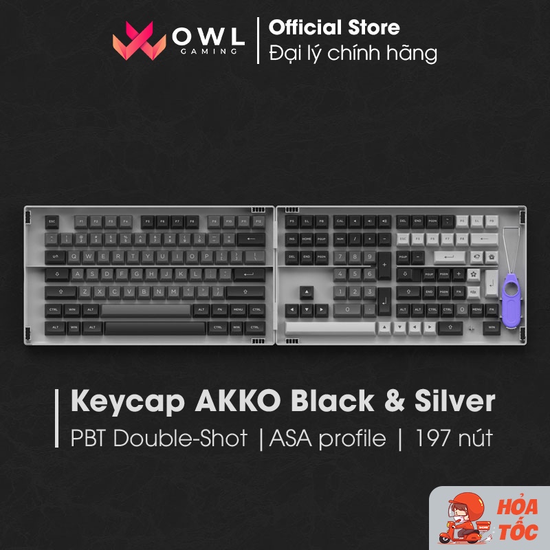 Set keycap AKKO Black & Silver (PBT Double-Shot/ASA profile/197 nút ...