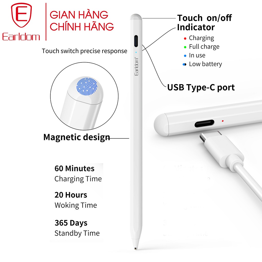 Bút Cảm Ứng Từ Tính Earldom ET - P3 Ngòi bút NPC cao cấp nâng tốc độ phản hồi cảm ứng gấp 1.5 ...