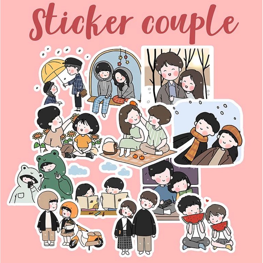 Sticker hình dán couple set 12 chiếc hình chibi xinh xắn trang trí sổ ...