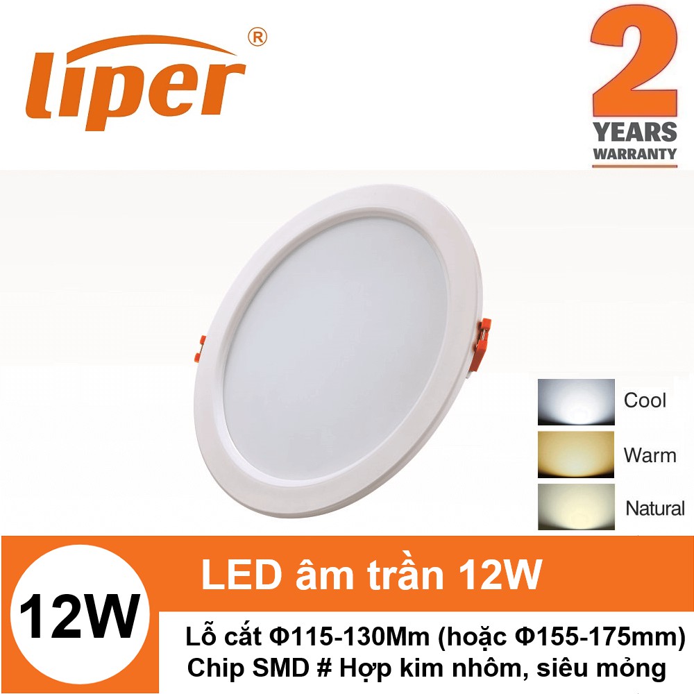 (Đèn led LIPER) LED downlight âm trần tròn 12W, ánh sáng trắng/tự nhiên/vàng LIPER LP-DL12EW03 ...