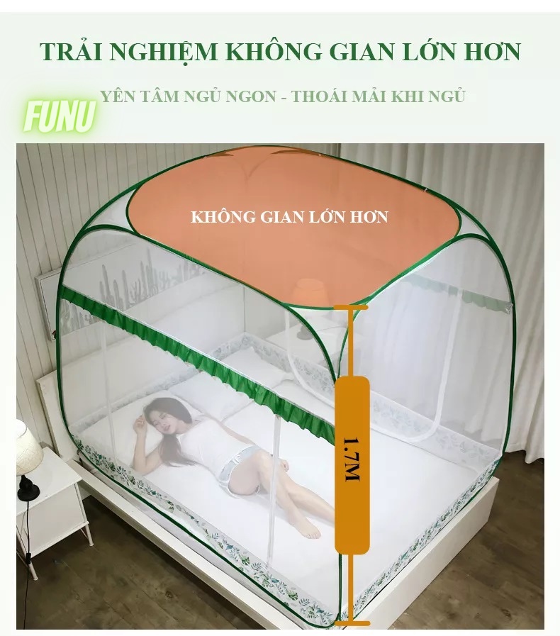 Mùng chụp đỉnh vuông chân viền FuNu một cửa Cao cấp, chống muỗi, bảo vệ sức khỏe gia đình, trẻ ...