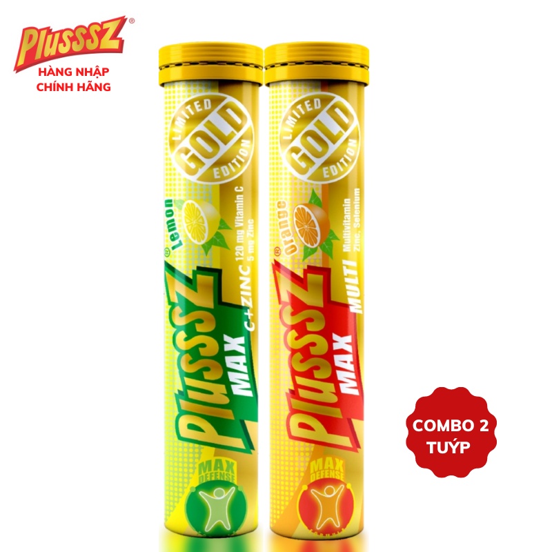 {COMBO 2 TUÝP} Viên sủi Plussz Max Multi vị Cam + Plusssz Max Vitamin C ...