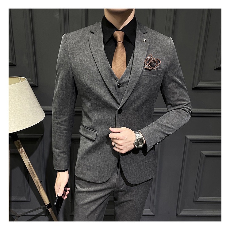 Bộ comle bộ vest nam 3 mảnh màu ghi hàng Quảng Châu cao cấp | Shopee ...