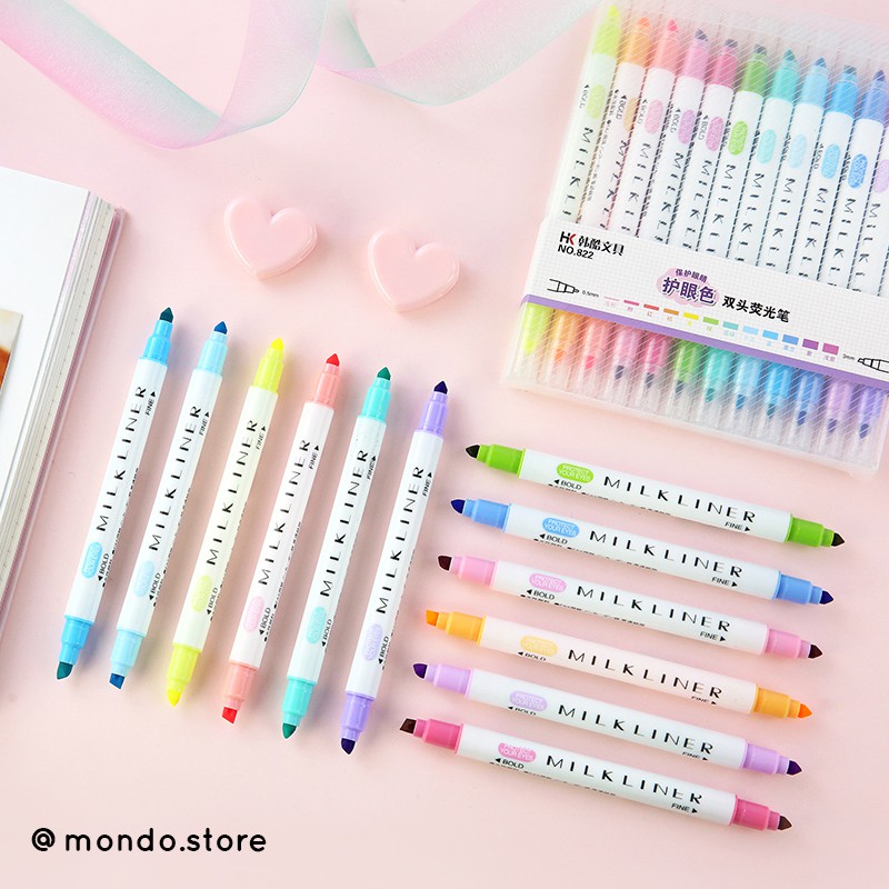 Set 12 Bút Highlight Đánh Dấu Milkliner 2 Đầu | Shopee Việt Nam