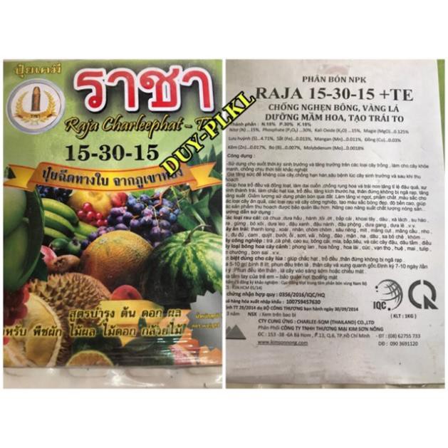 Phân bón NPK RAJA 15-30-15+TE 1kg chống nghẹn bông, vàng lá, dưỡng mầm ...